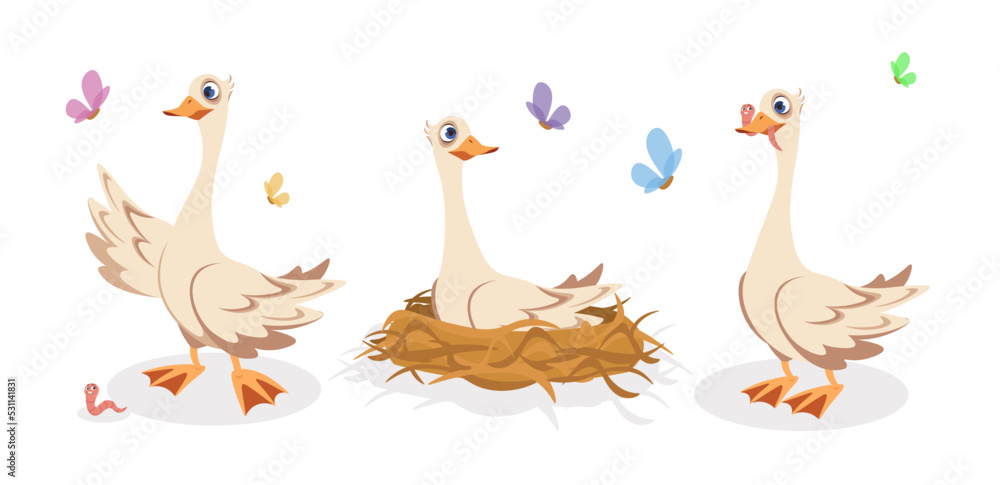 Vector illustration of cute and beautiful goose on white background ...