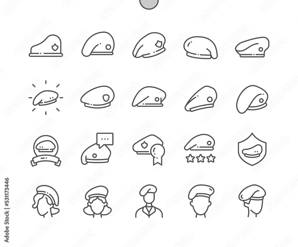 Military beret. Army cap. Soldier hat. Pixel Perfect Vector Thin Line ...