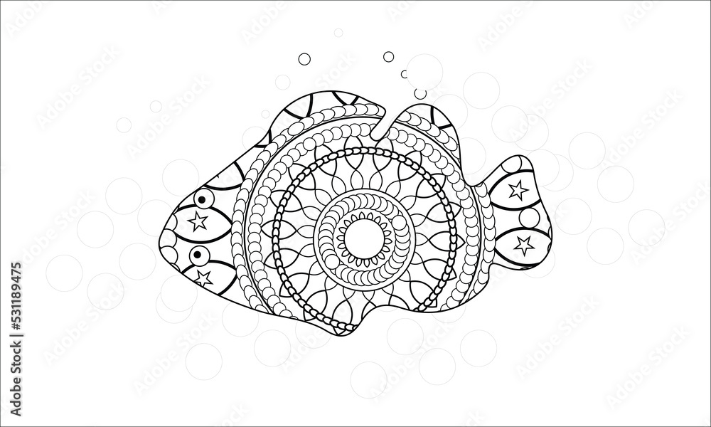 Tropical fish coloring book. Underwater world outline. Sea creatures ...