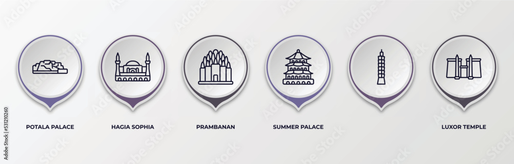 infographic template with outline icons. infographic for monuments ...