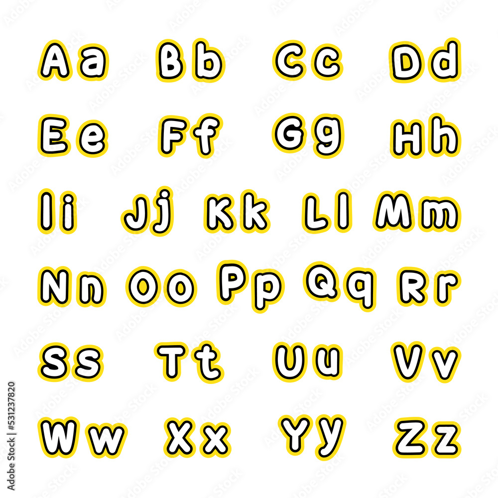 English alphabet. Capital and small letters. White letters of the English alphabet with a black ...