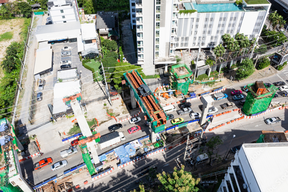 bangkok urban mass transit project (pink line monorail). aerial top ...