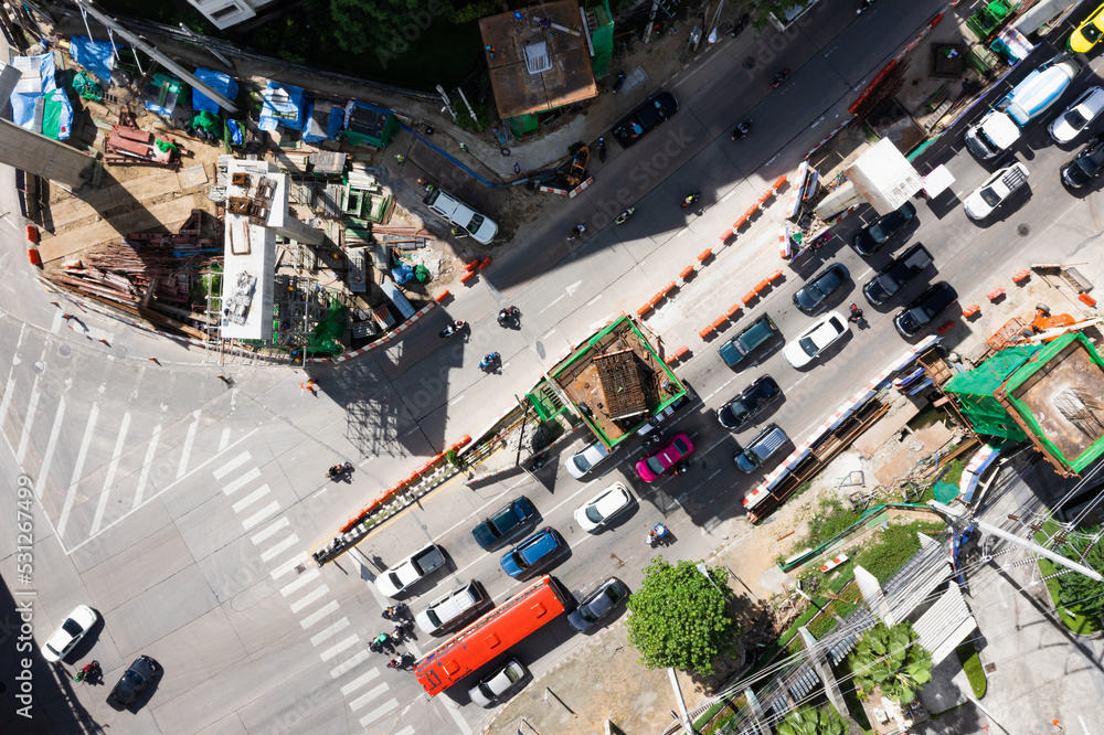 bangkok urban mass transit project (pink line monorail). aerial top ...