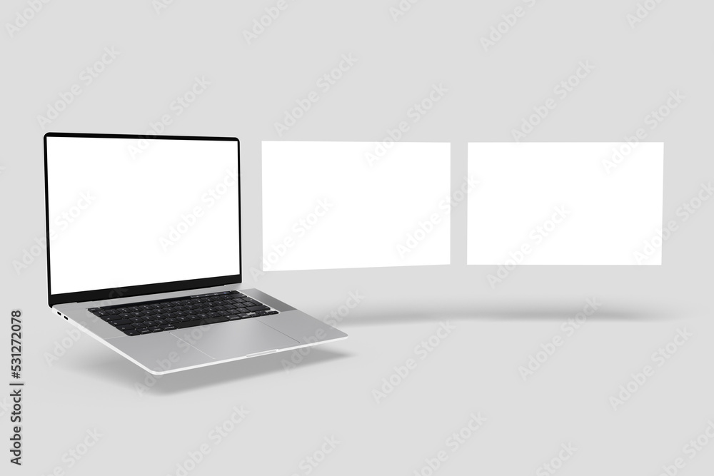Laptop computer mockup with blank wireframing pages. Concept for ...
