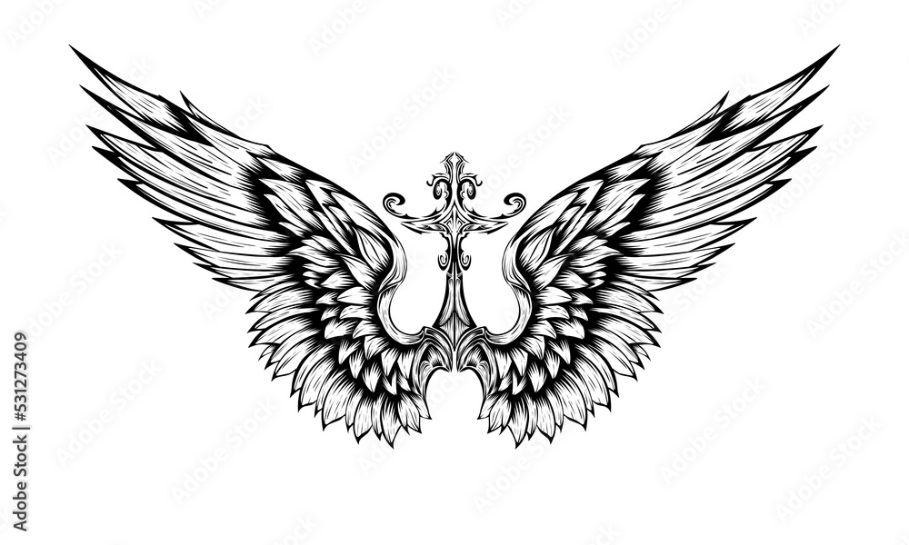 Vector angel wing tattoo design Stock Vector | Adobe Stock