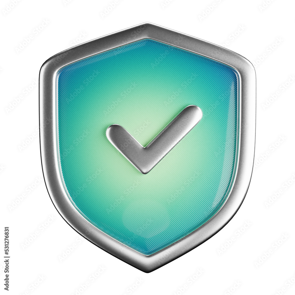 3D cartoon user interface illustration of a shield or defend or protect ...