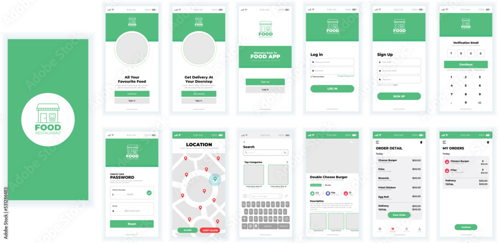 Food delivery mobile app ui design kit Stock Vector | Adobe Stock