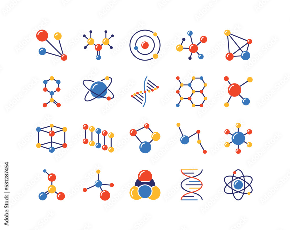 DNA connect icons. Chemistry and biology science. Molecular cell ...