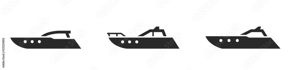 speedboat icon set. motor boats for sea trip. water transport symbols ...