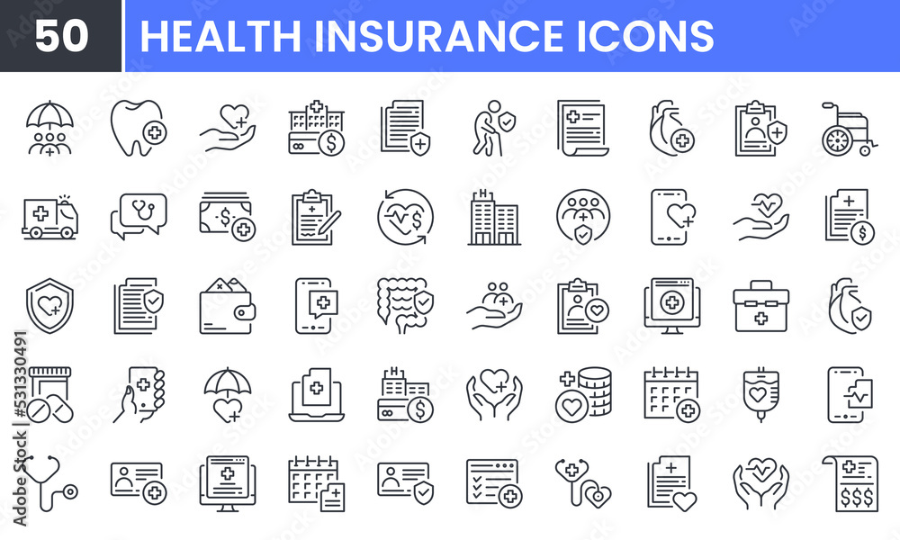 Health Insurance vector line icon set. Contains linear outline icons ...