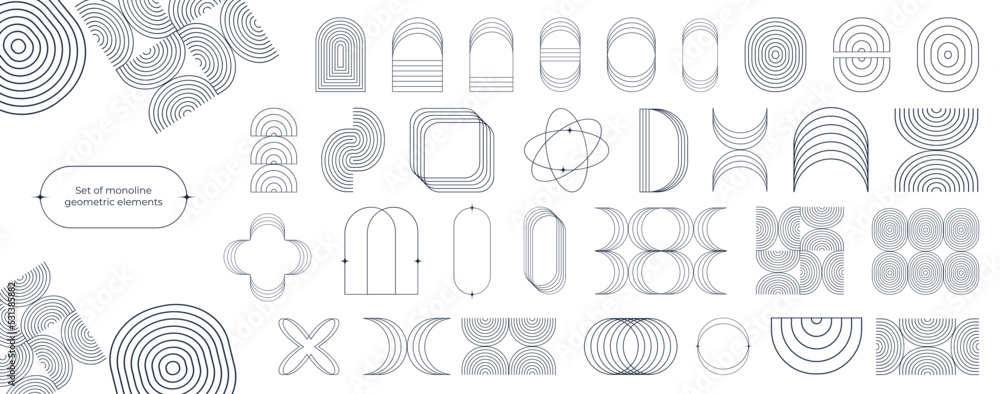 Set of monoline geometric elements. Minimalistic abstract thin lines ...