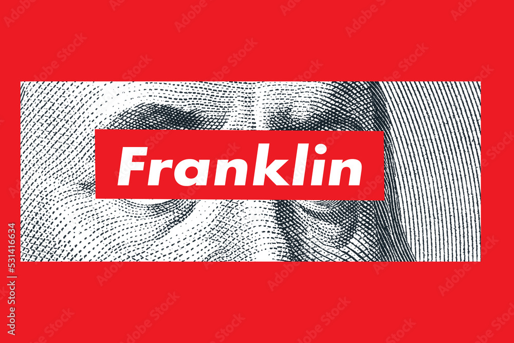 Contemporary artwork red background with bw banknote. Digital texture ...