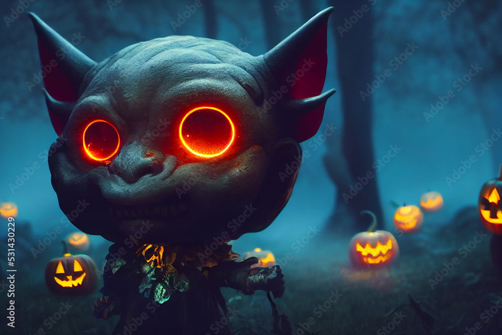 halloween cute gremlin troll monster digital illustration, created with ...
