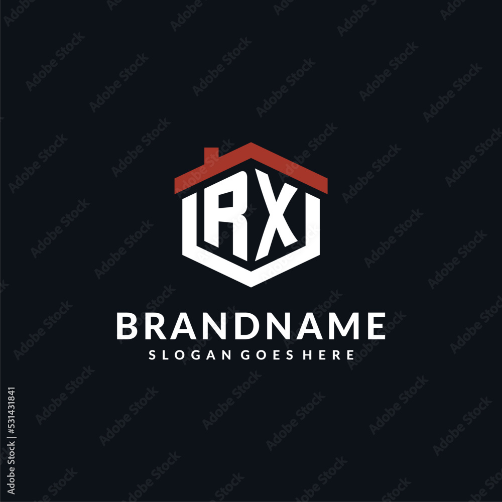 Initial letter RX logo with home roof hexagon shape design ideas Stock ...