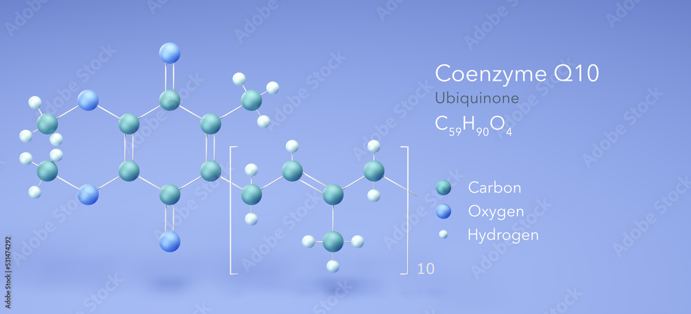 coenzyme q10, molecular structures, ubiquinone, 3d model, Structural ...