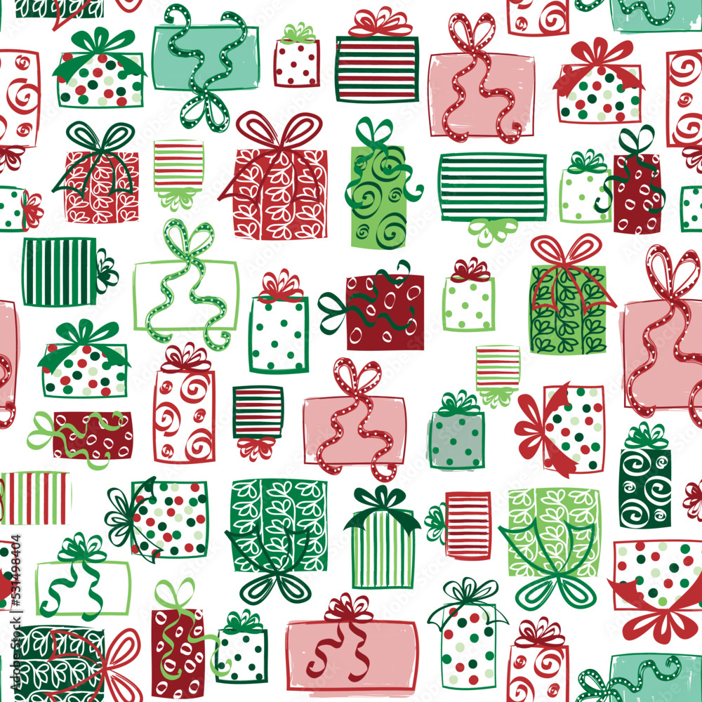 Christmas gifts seamless pattern. Holiday repeating pattern for gift ...