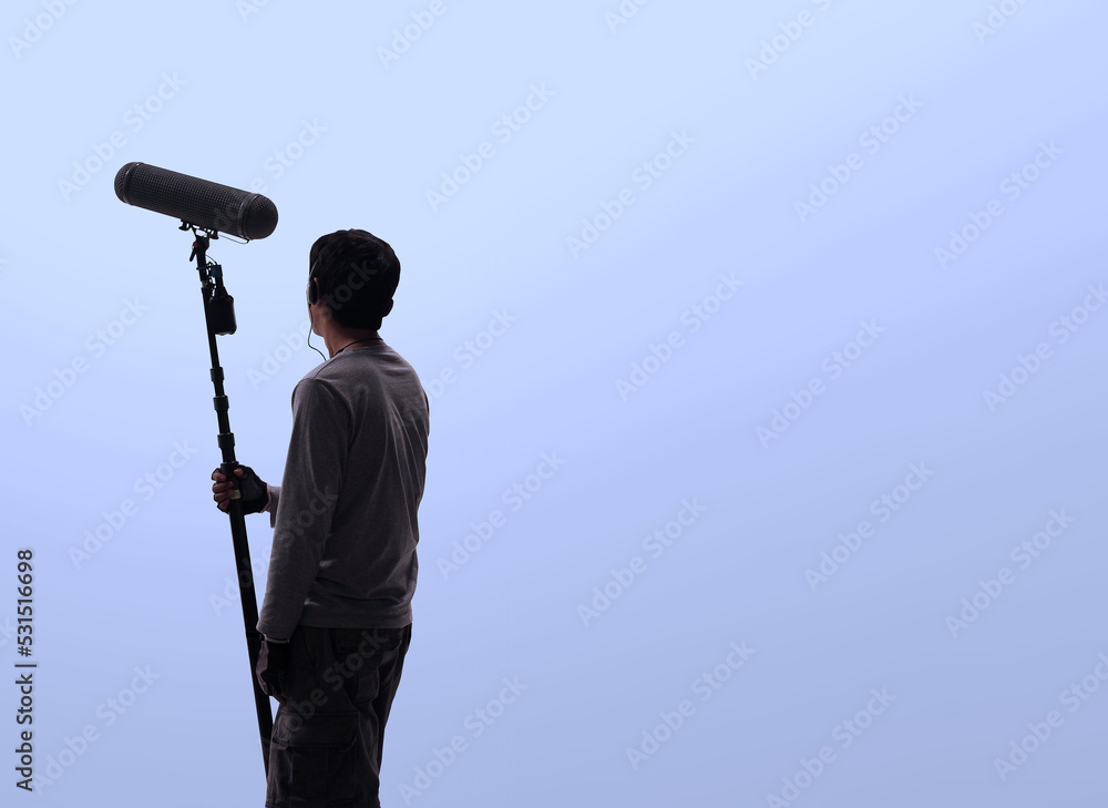 Boom Microphone for sound recording in film industry. Sound boom ...