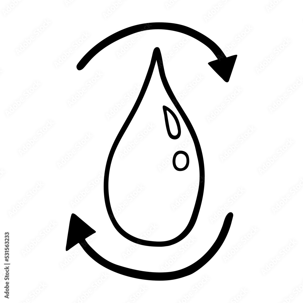 Water recycling vector icon. Liquid drop with arrows. Simple eco doodle ...