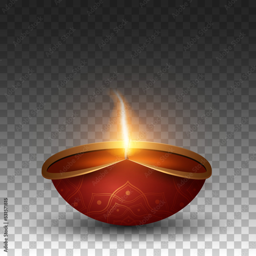 Luxurious Diya lamp with Indian ornament isolated on transparent ...