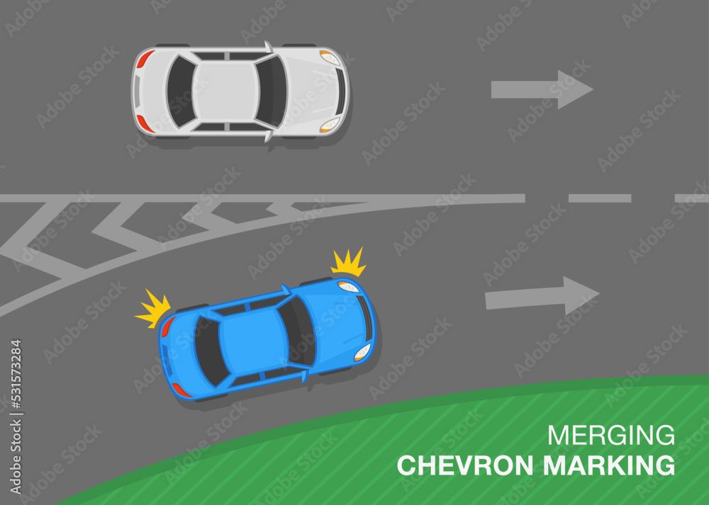 Traffic regulation rules and road marking meaning. Blue sedan car is ...