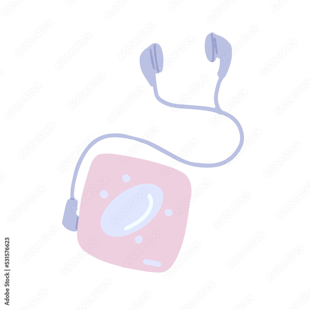 Hand-drawn cute isolated clipart illustration of y2k old cd player ...