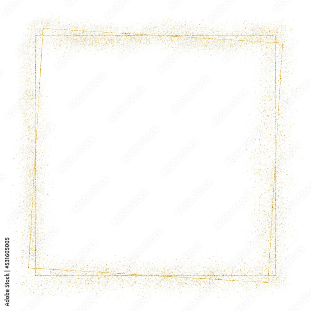 Golden square frame, gold outline shapes. Glitter splatter. Isolated ...