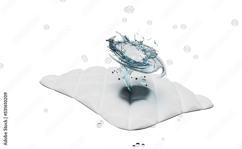 3d washing with a whirlpool, show liquid detergent, vortex, water ...
