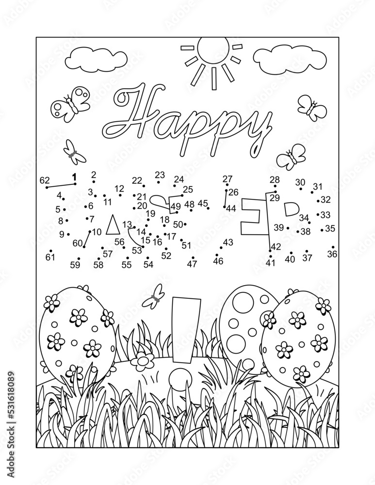 "Happy Easter!" dot-to-dot picture puzzle and coloring page with ...