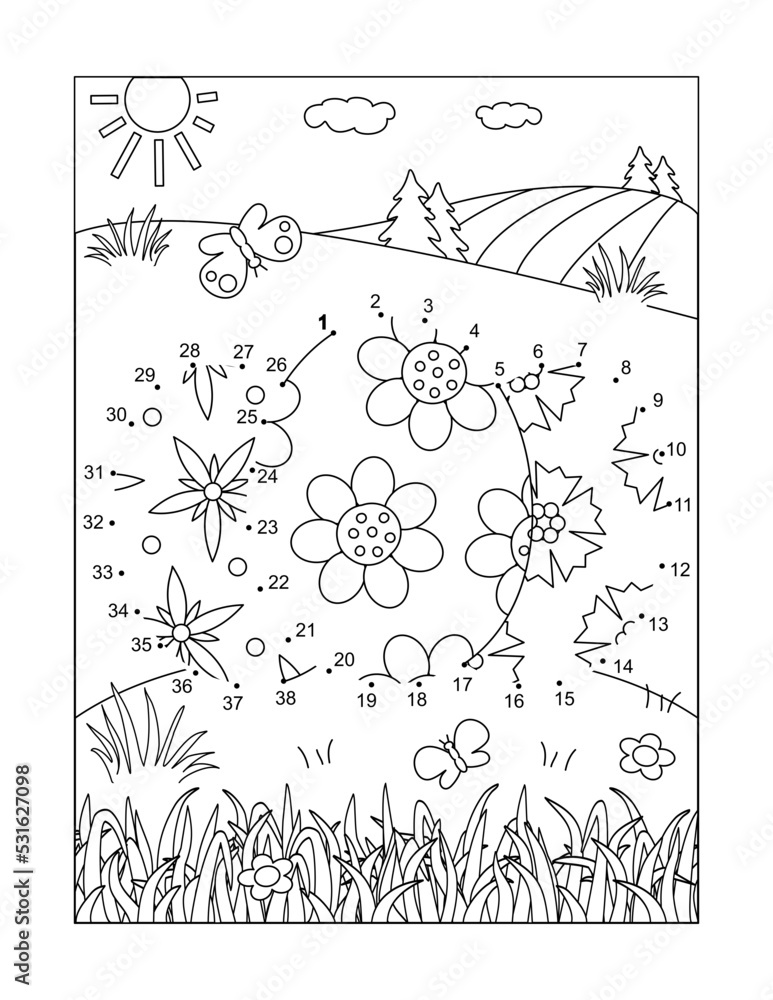 Easter dot-to-dot picture puzzle and coloring page with three painted ...