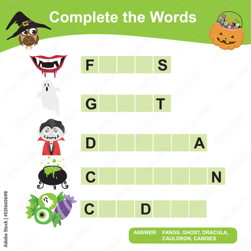 What letters are missing? Complete the words worksheet. Writing ...