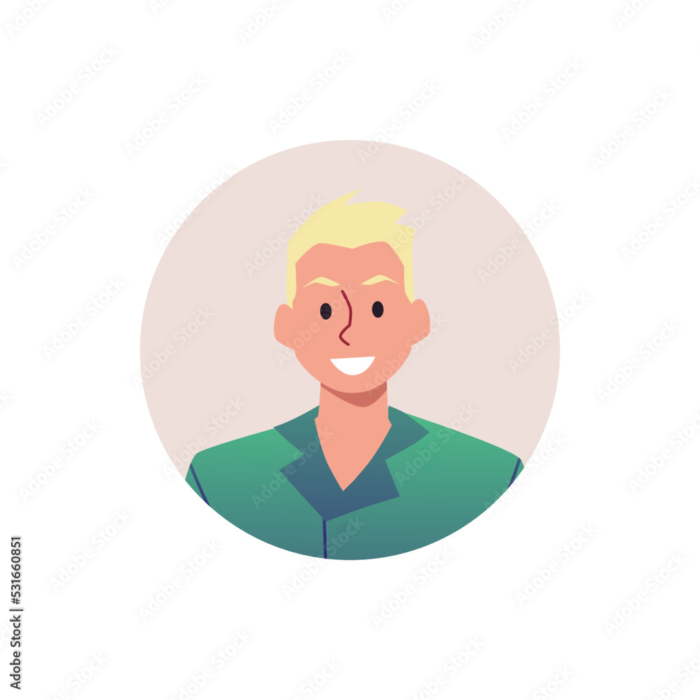 Happy cheerful caucasian man avatar flat cartoon vector illustration ...