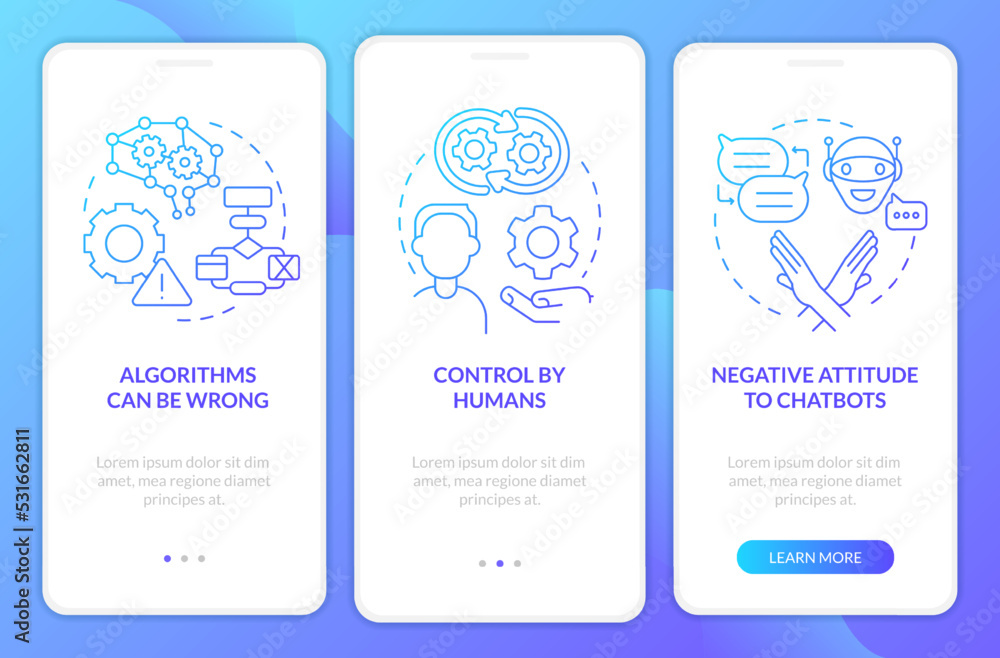 Cons of AI marketing blue gradient onboarding mobile app screen ...