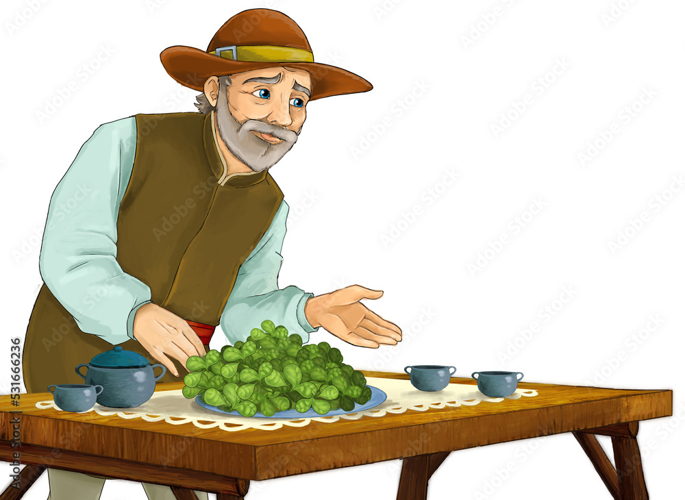 Cartoon medieval farmer grandfather isolated illustration for children ...