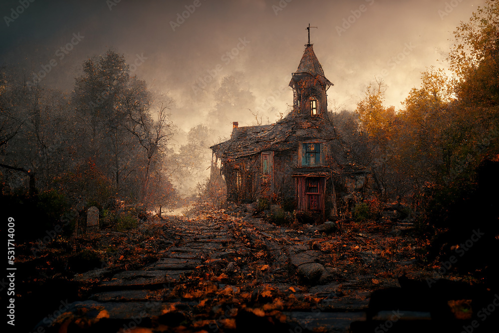 Scary Sinister Haunted House of Abandoned Ghost Village 3D Art Fantasy ...