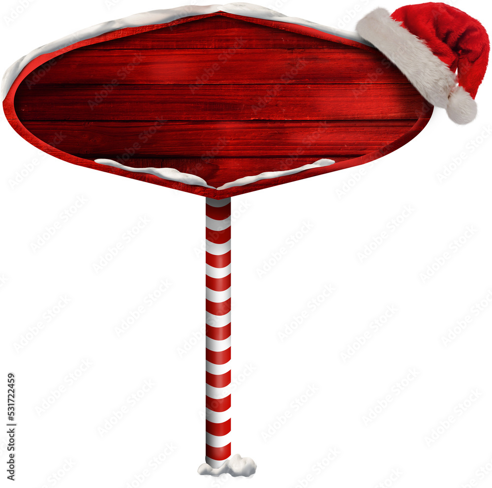 Image of christmas sign board with copy space and red santa claus hat ...