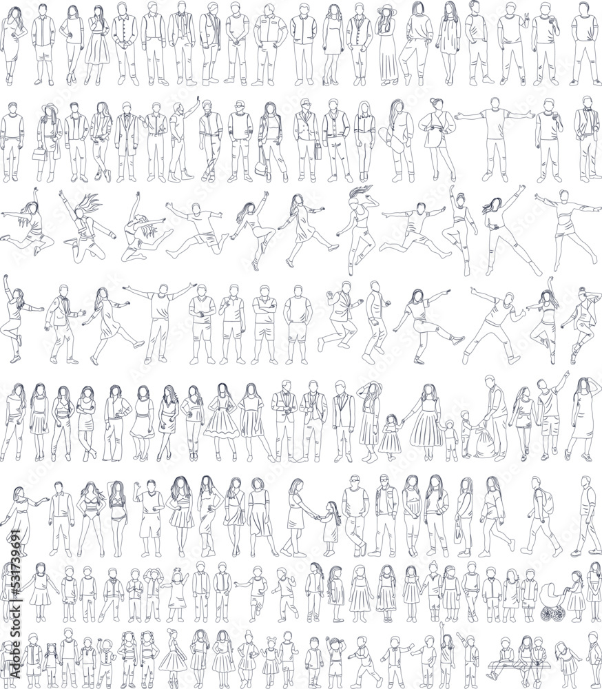 people set sketch ,contour on white background isolated vector Stock ...