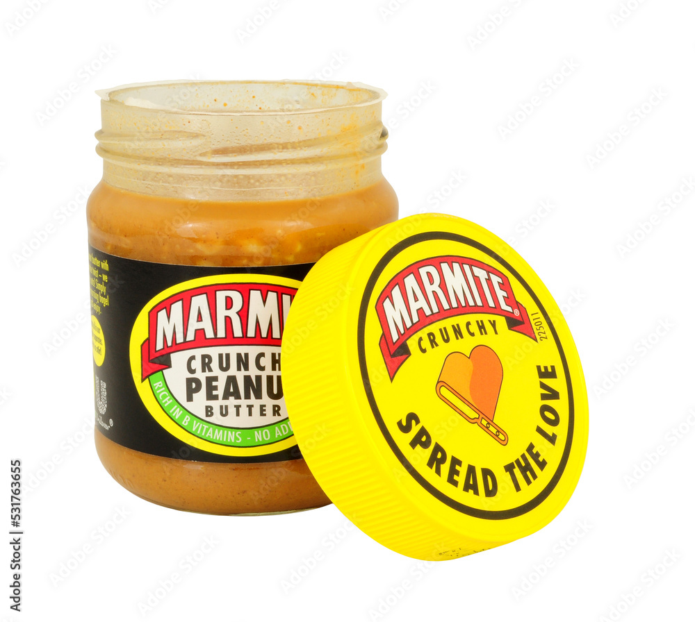 Marmite yeast extract crunchy peanut butter rich in B vitamins in a ...