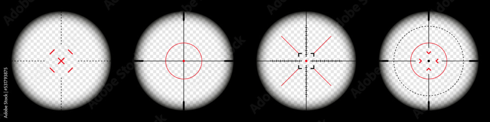 Weapon sights, sniper rifle optical scope on black background. Hunting ...