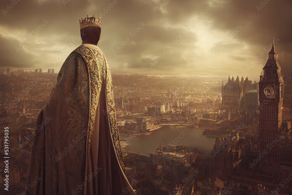 Aerial view of crowning ceremony with Westminster Palace and Big Ben ...