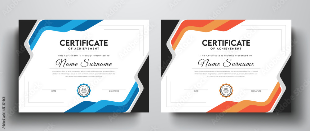 Modern and creative certificate template for best award I Blue and ...