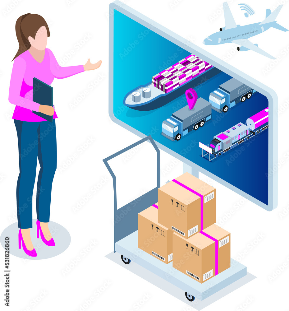 3D isometric Smart logistics technologies concept with Smart Logistics ...