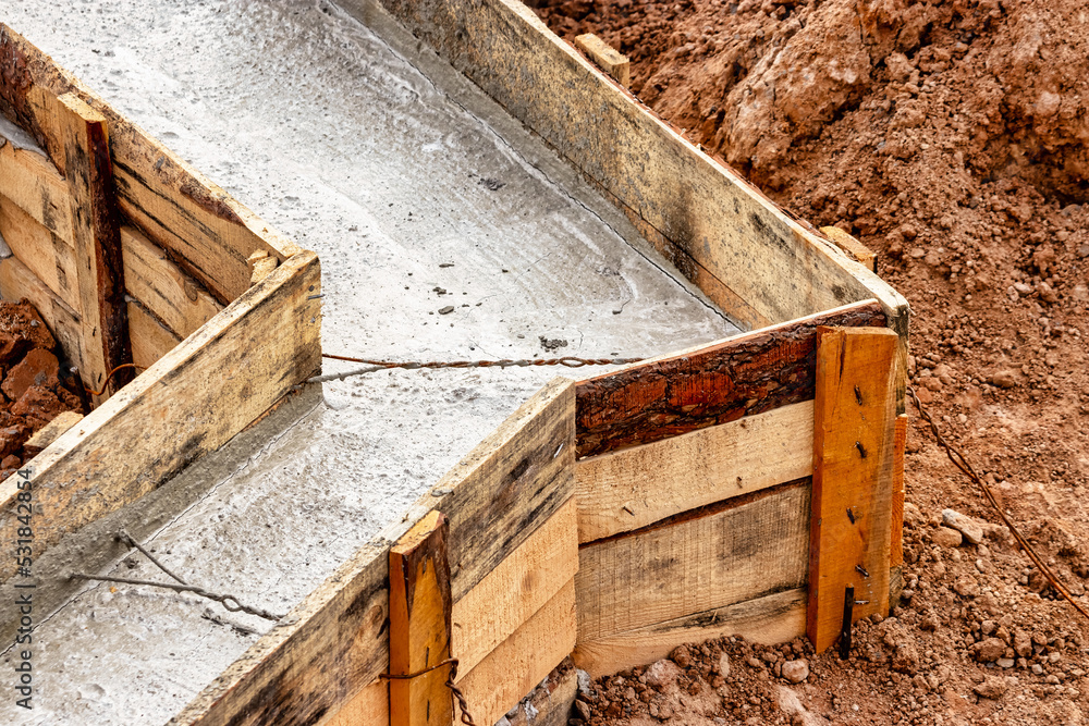 Stock-Foto „Reinforced concrete foundation of a modern monolithic ...