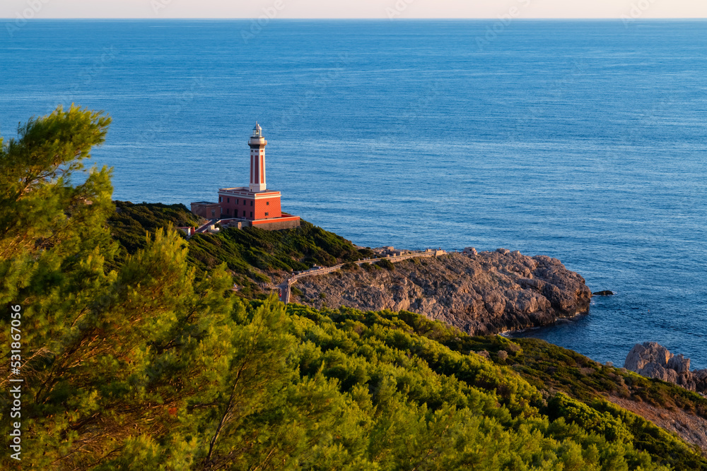 Stock-Foto „Red Lighthouse “Faro Di Punta Carena“ on the south west end ...