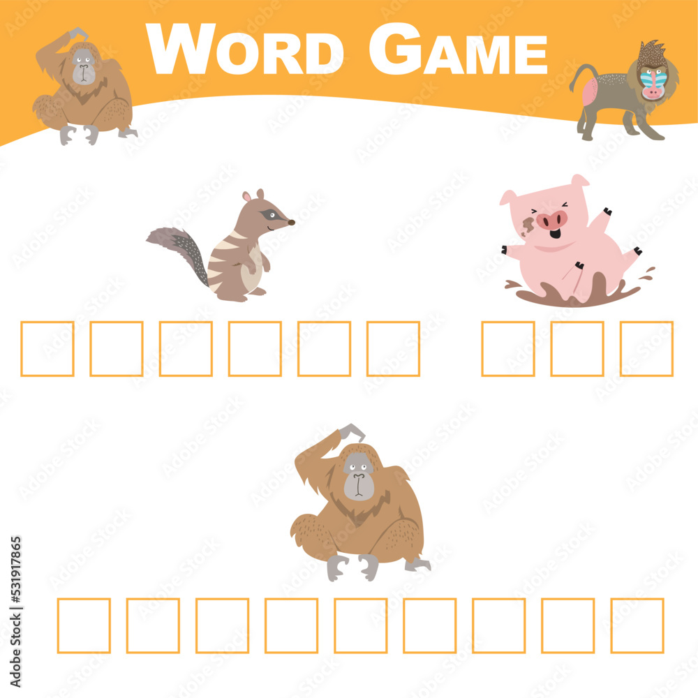 Word game sheet. Complete the words. Animals Theme Names Worksheet ...