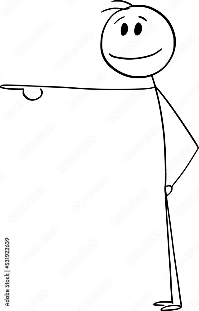 Smiling Person Pointing at Something, Vector Cartoon Stick Figure ...