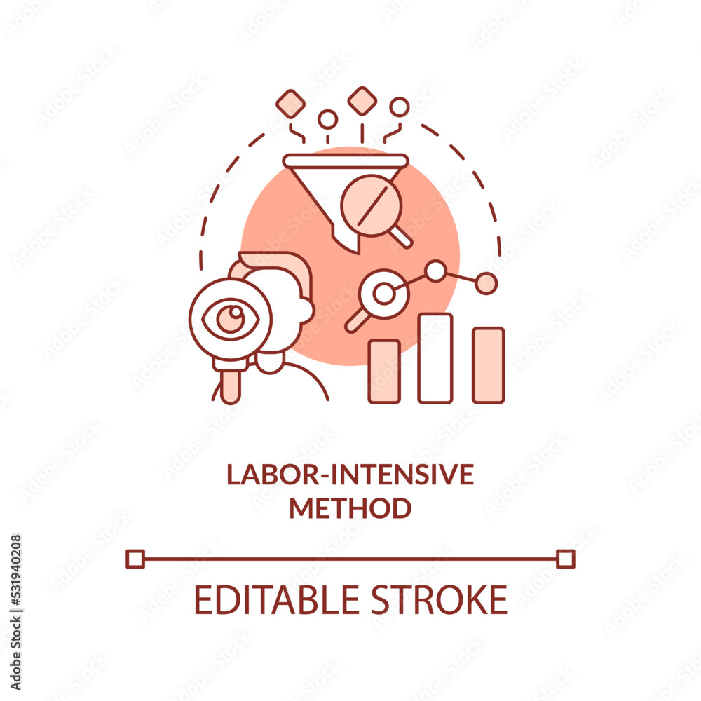 Labor intensive method red concept icon. High load. Disadvantage of ...
