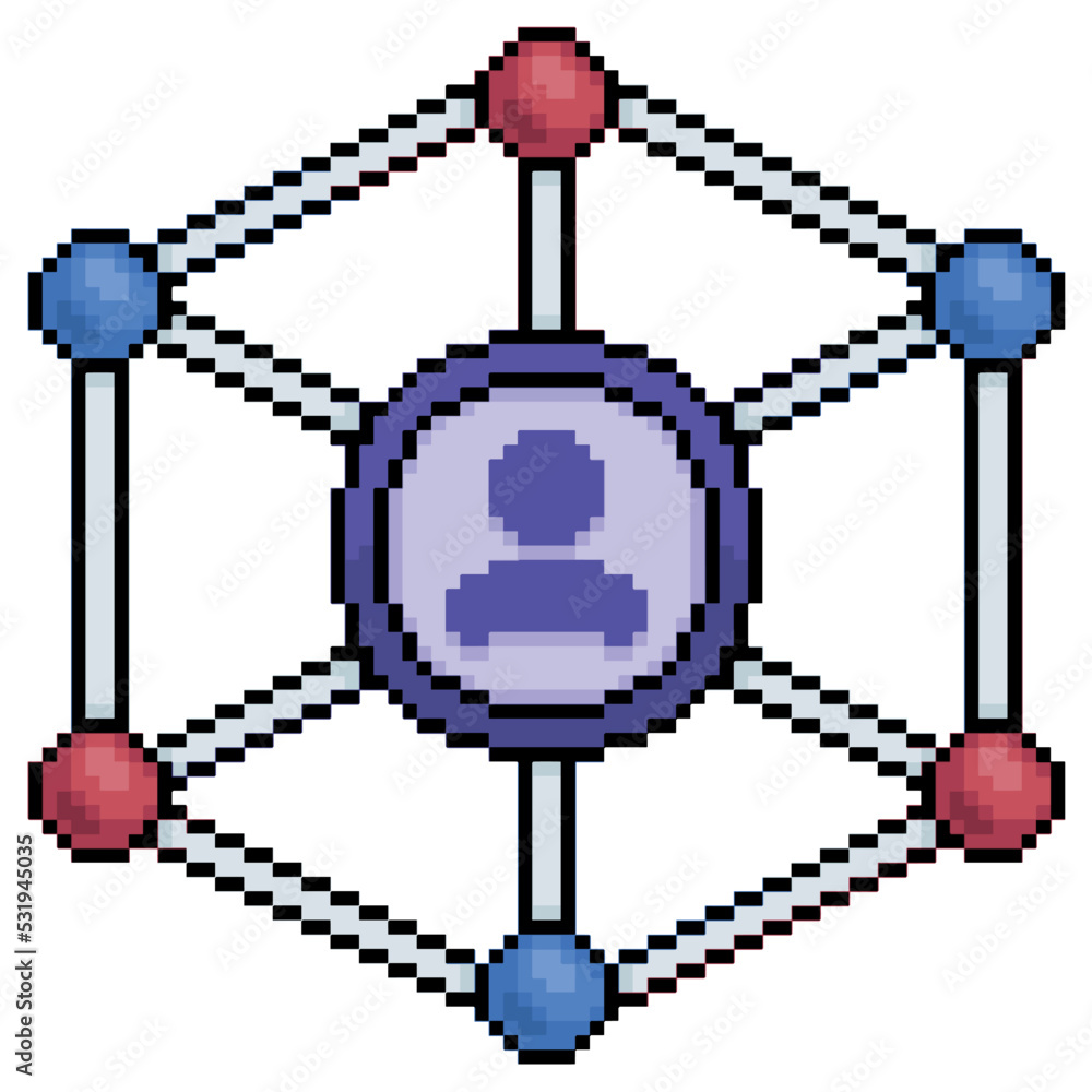 Pixel art people network diagram vector icon for 8bit game on white ...