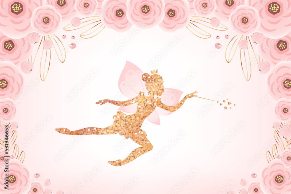 Golden fairy princess baby shower backdrop. Birthday party background ...