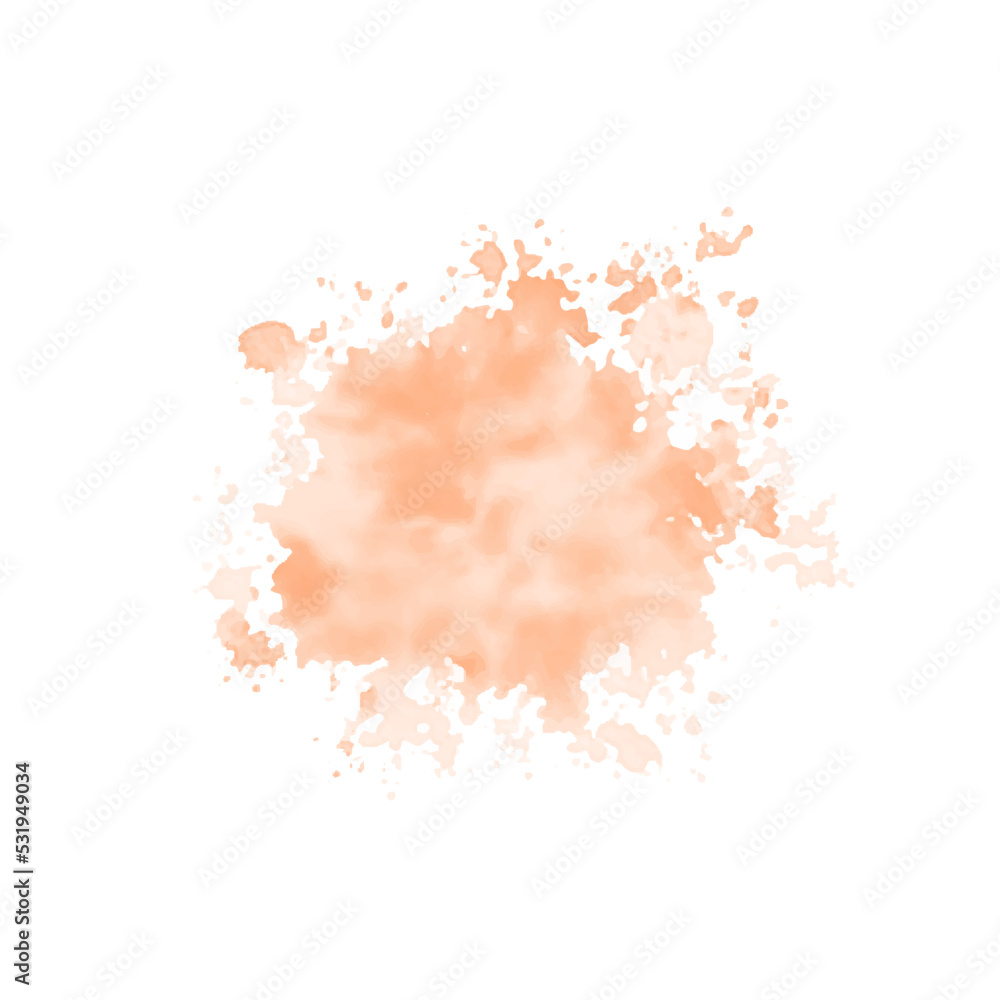 Peach watercolor splash on white background. Vector brown watercolour ...