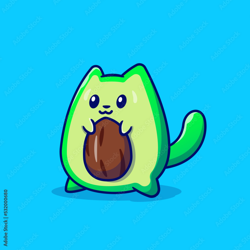 Cute Avocado Cat Cartoon Vector Icon Illustration. Animal Fruit Icon ...